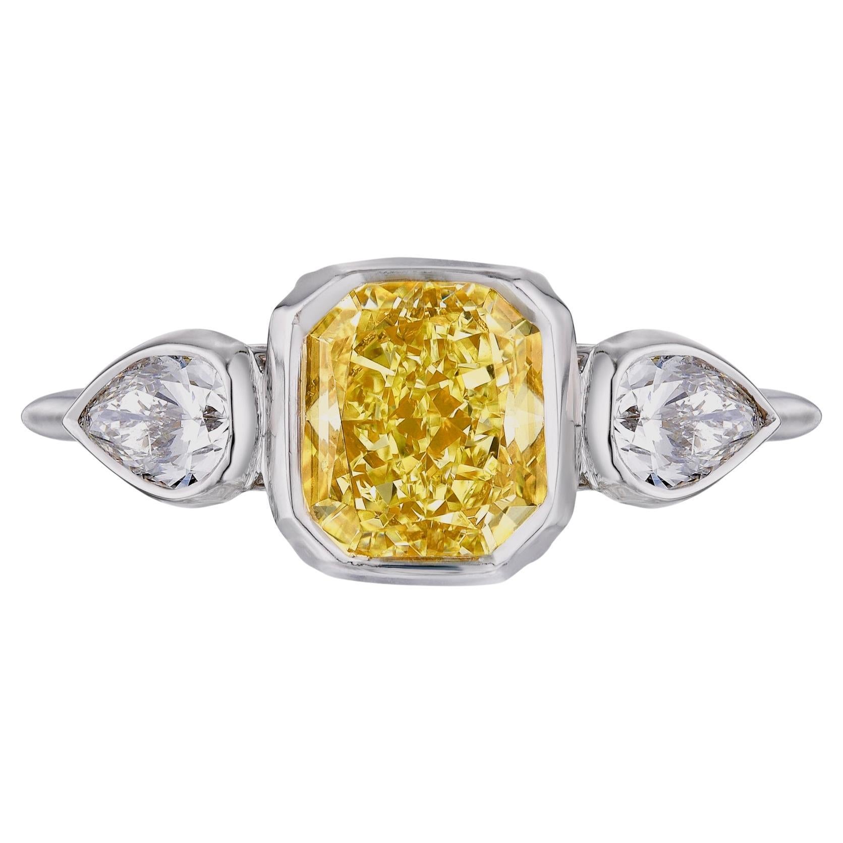 GIA Certified 14.20 Carat Fancy Yellow Radiant Cut Diamond Engagement ...