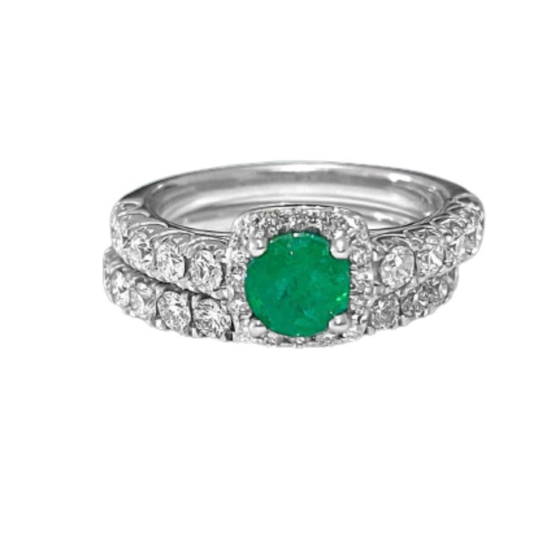GIA Certified 1.80 Carat Diamond Emerald Double Wedding Ring/Band For ...