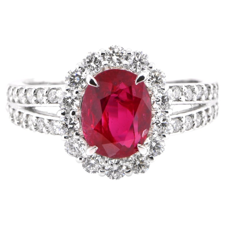 GIA Certified 1.80 Carat Siam 'Thailand' Ruby Ring Set in Platinum For Sale at 1stDibs