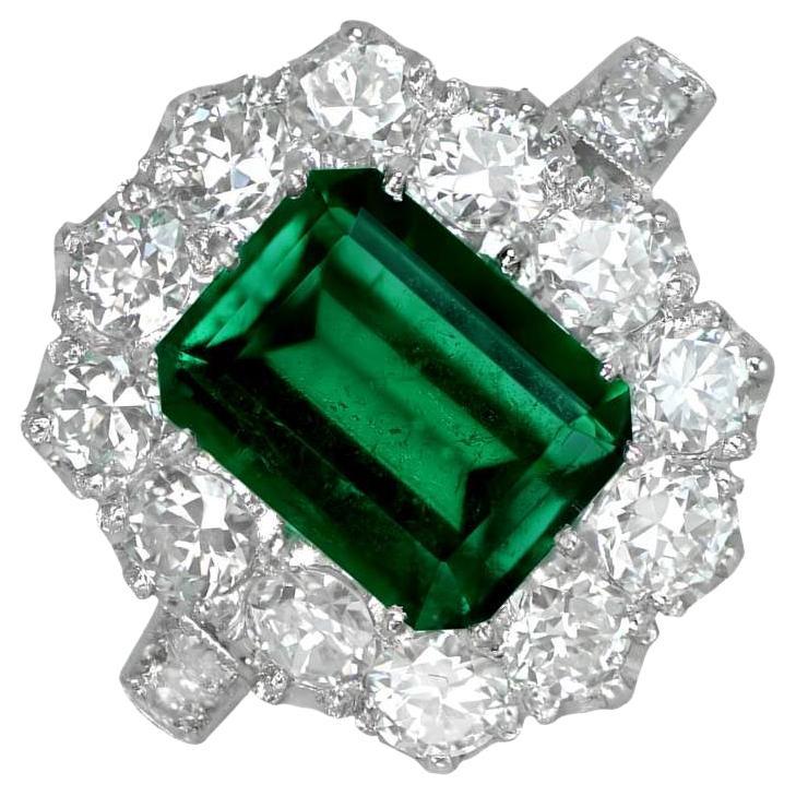 GIA Certified 1.87ct Emerald Engagement Ring, I color Diamond Halo, Platinum For Sale at 1stDibs