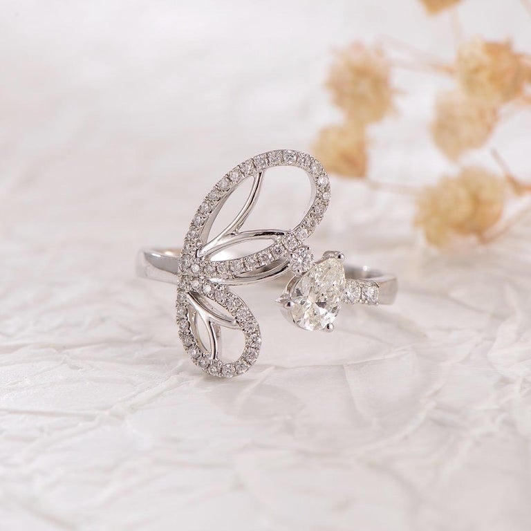 Gia Certified 18K White Gold and Diamond Engagement Ring For Sale at ...