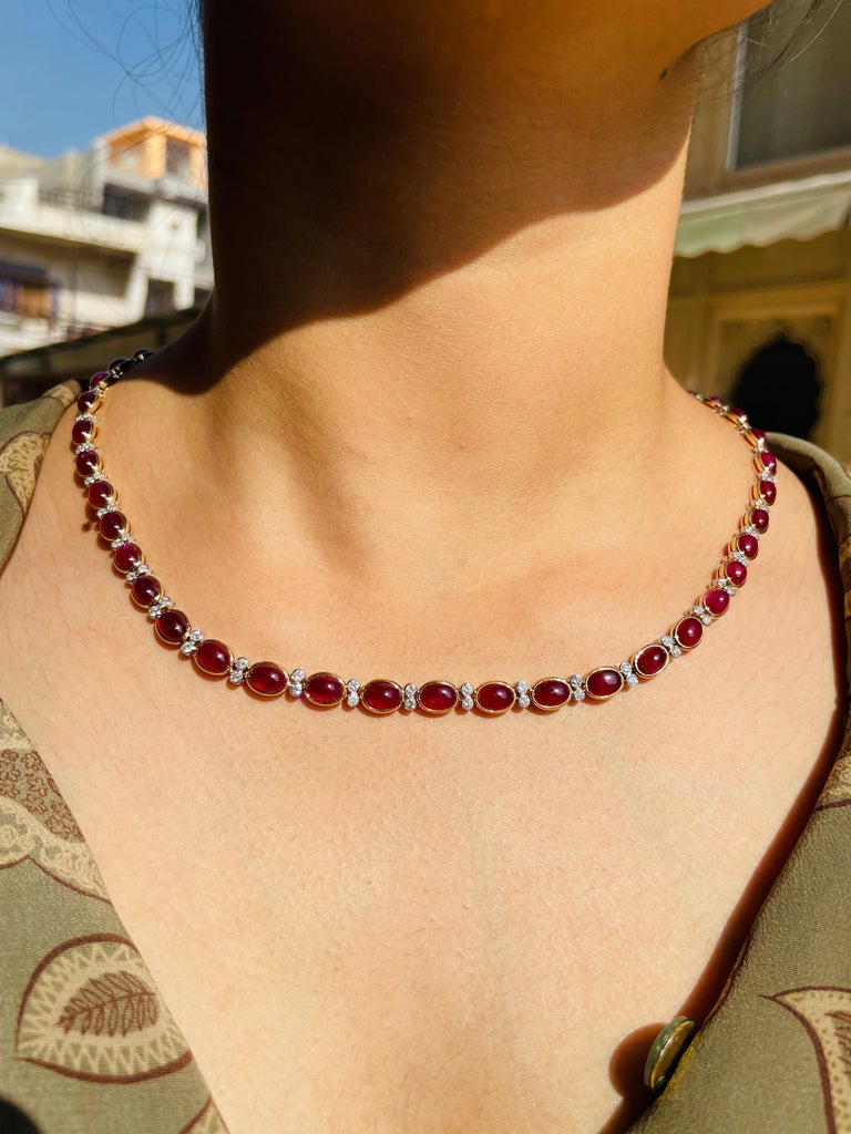 Certified 17 Carat Ruby and Diamond 18K Yellow Gold Necklace For Sale ...