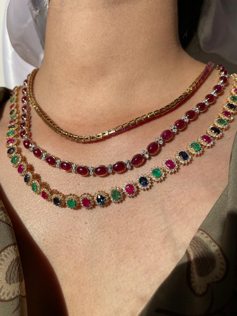 Certified 17 Carat Ruby and Diamond 18K Yellow Gold Necklace For Sale ...