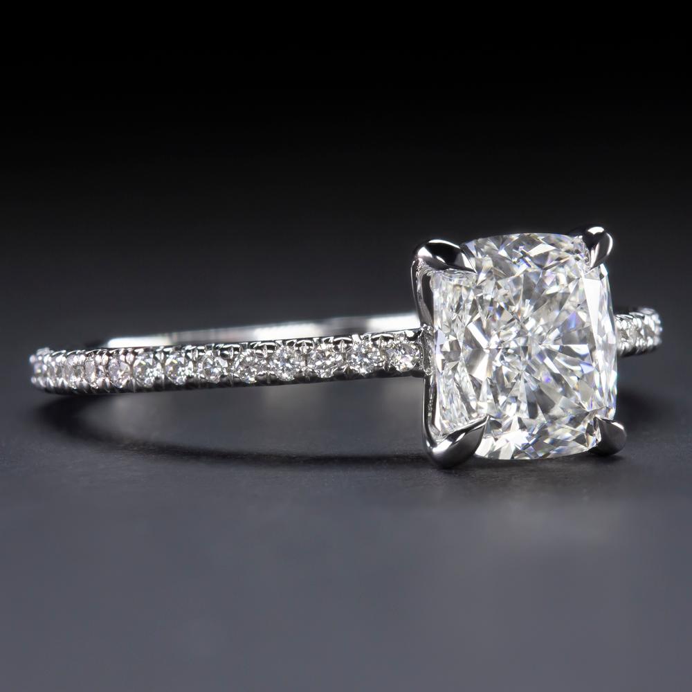 GIA Certified 2 Carat Cushion Long Diamond Ring Pave Ring For Sale at ...