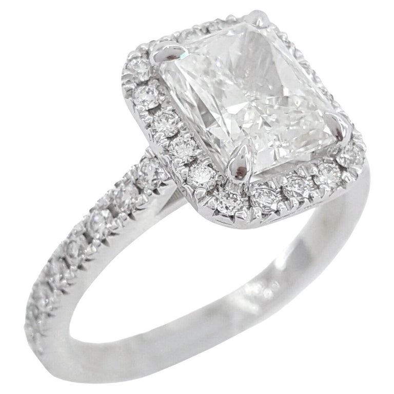 GIA Certified 2 Carat Long Radiant Cut Diamond Solitaire Platinum Ring ...