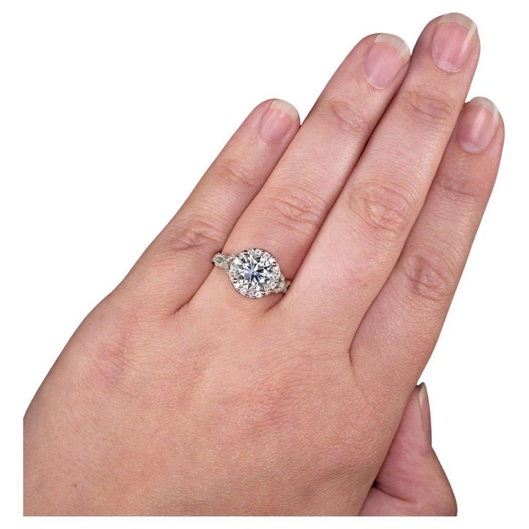 GIA Certified 2 Carat Round Cut Pave Ring For Sale at 1stDibs