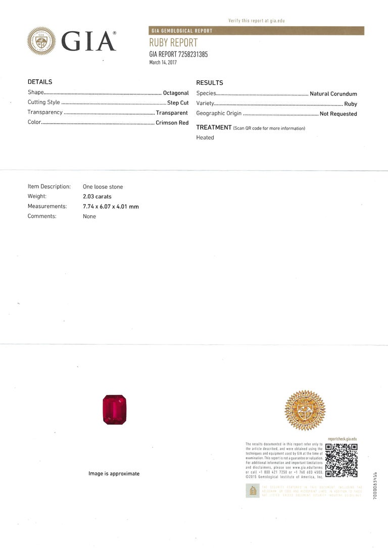 GIA Certified 2 cts Ruby with Diamond Ring Set in 18 Karat White Gold ...