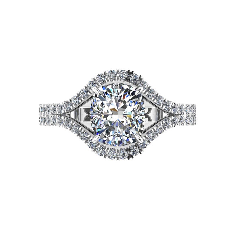 GIA Certified 2.01 Carat Cushion Diamond Double Pavé Diamonds Ring 18k ...