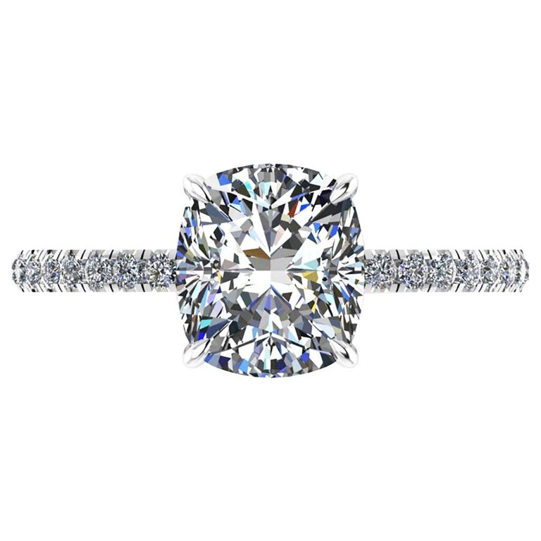 GIA Certified 2.01 Carat Cushion Diamond Pavé Diamond Setting in ...