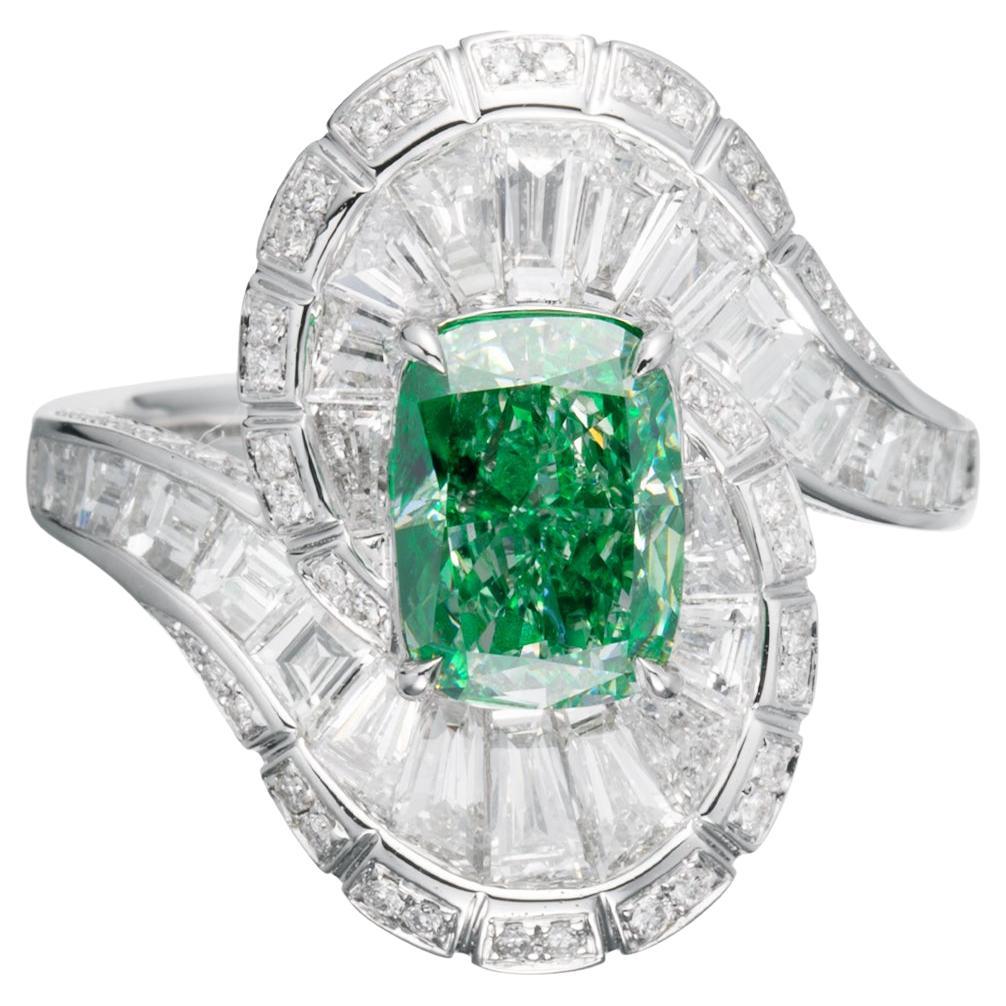 GIA Certified, 0.67 Carat Cushion Shape Natural Fancy Green Diamond ...