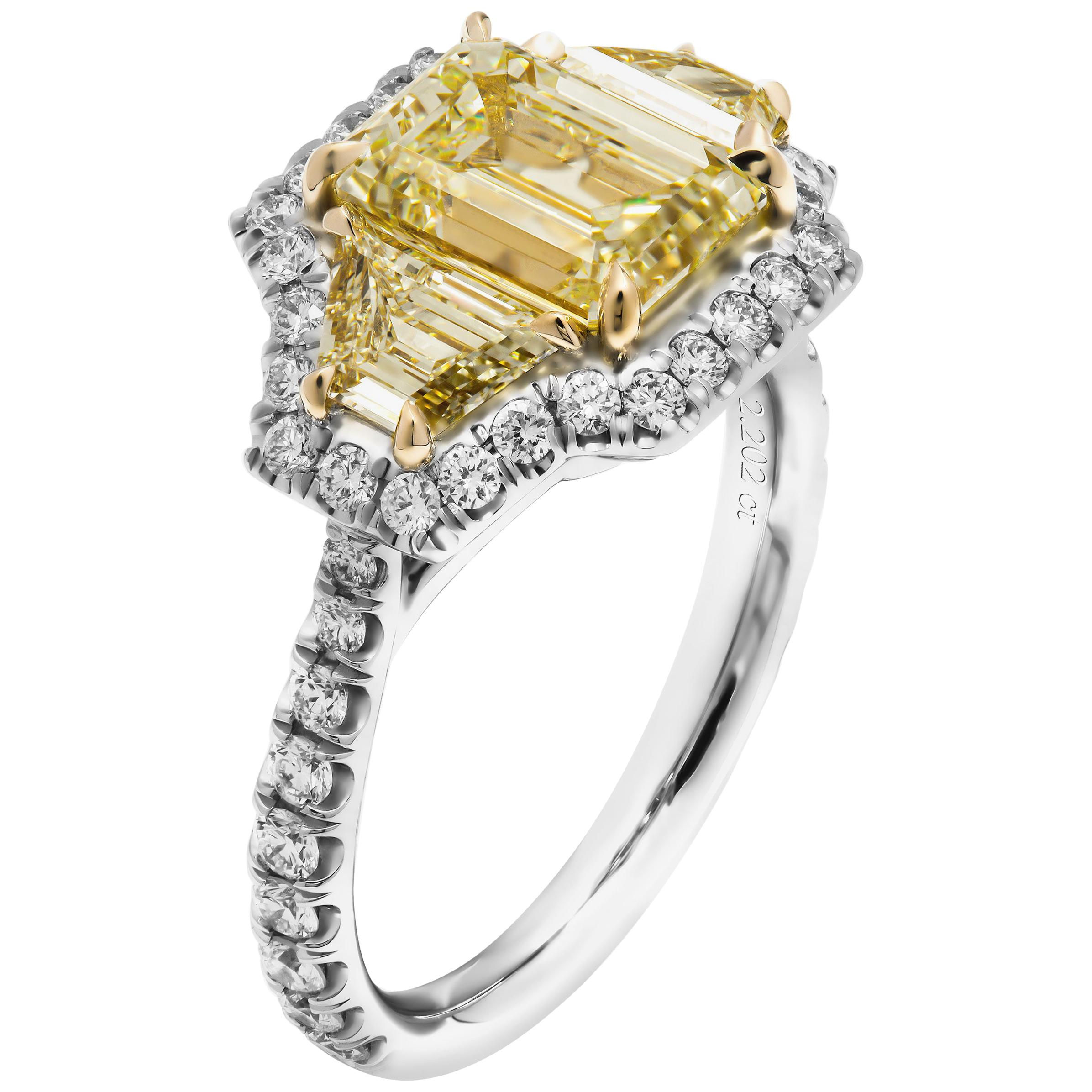 3.48 Carat Square Emerald Cut Yellow Sapphire and Diamond Ring at ...