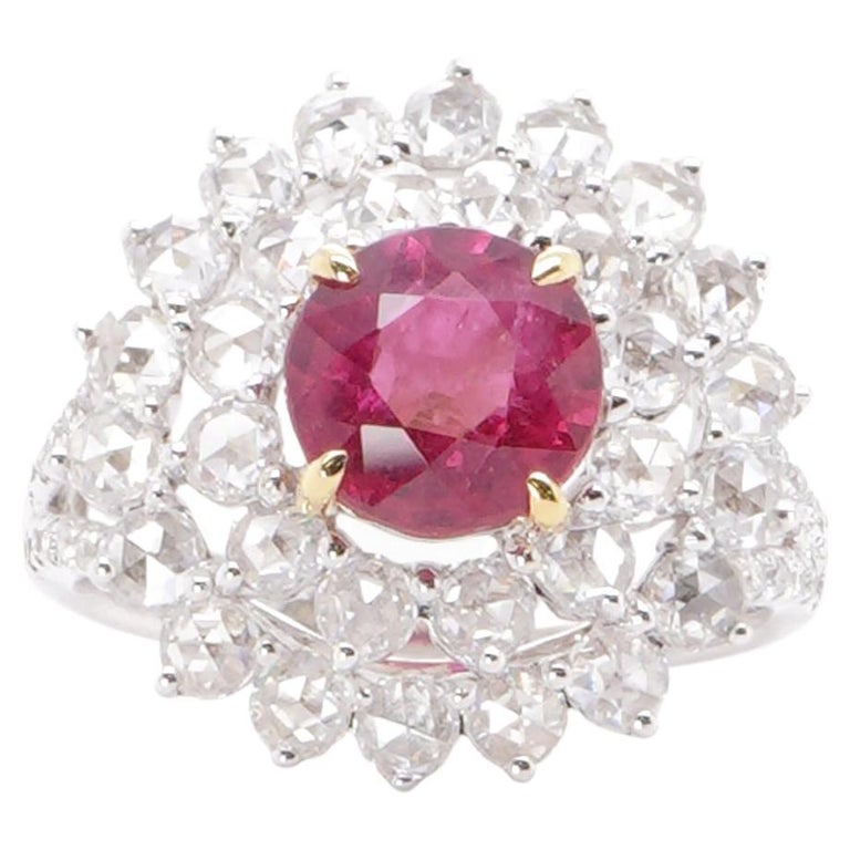 GIA Certified 2.25 Carat Ruby 1.93 Carat Diamond Solitaire 18K Ring For ...