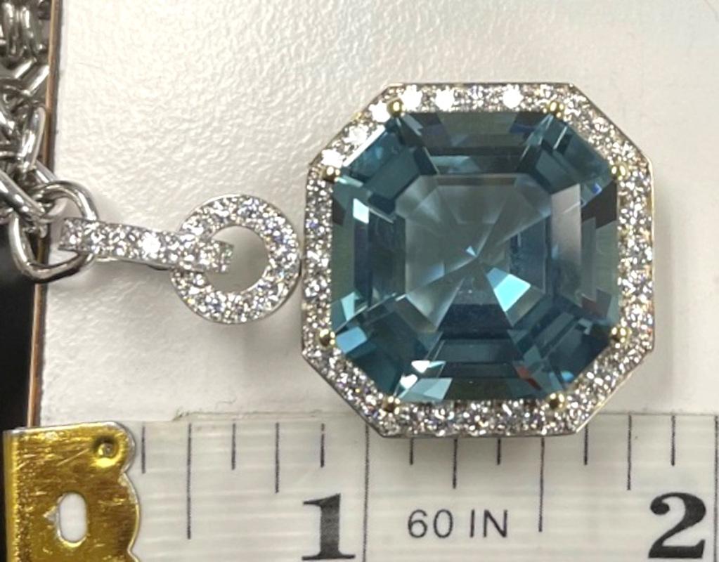 GIA Certified 23 Carat Aquamarine and Diamond Necklace in White and Yellow Gold For Sale at 1stDibs