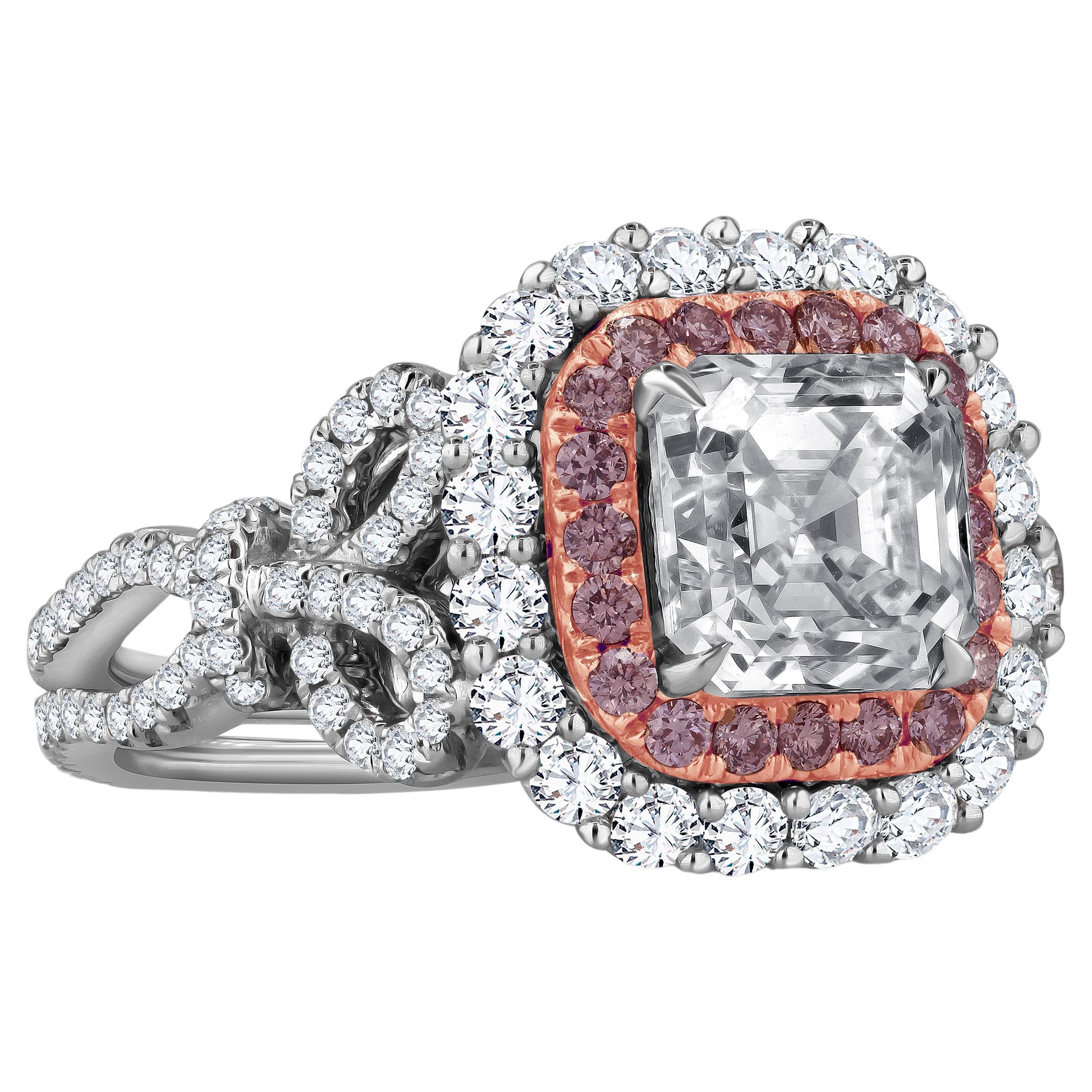 GIA Certified 2.37 Carat Asscher Cut Diamond and Natural Pink Diamond ...