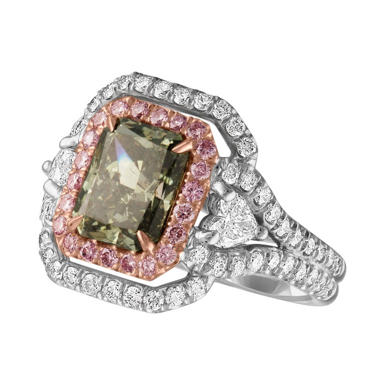 GIA Certified 2.40 Carat Fancy Deep Grayish Yellowish Green Radiant ...