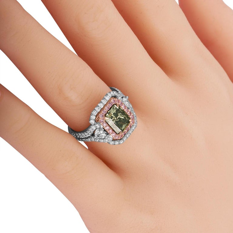 GIA Certified 2.40 Carat Fancy Deep Grayish Yellowish Green Radiant ...