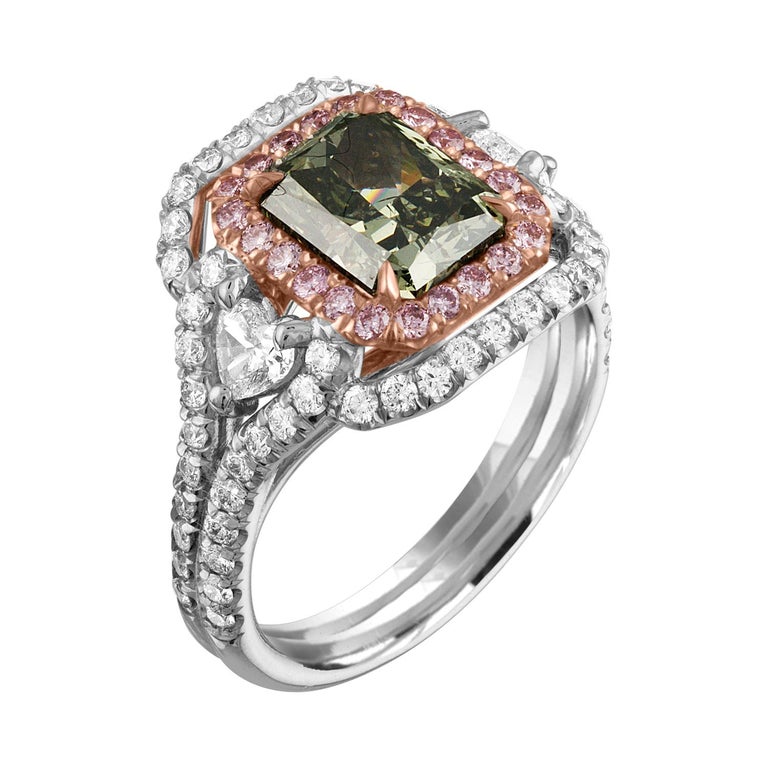 GIA Certified 2.40 Carat Fancy Deep Grayish Yellowish Green Radiant ...