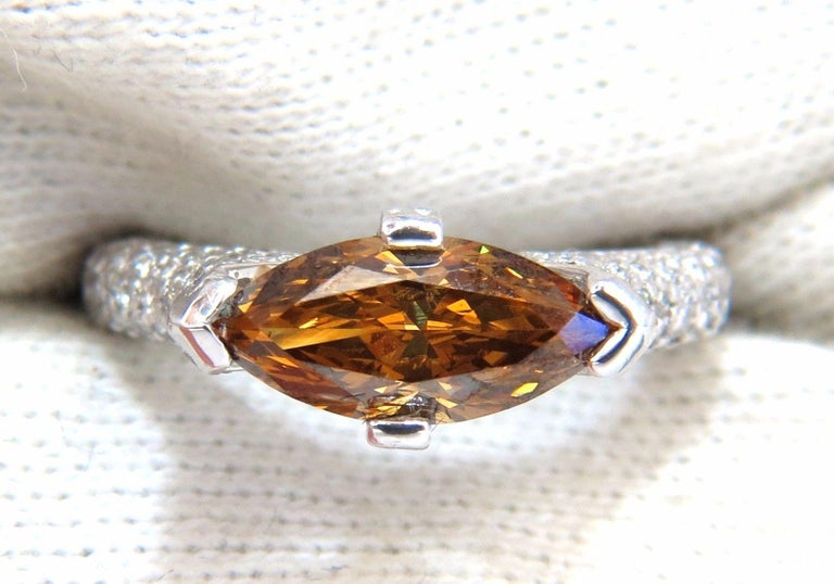 GIA Certified 2.46 Carat Fancy Dark Yellow Brown Diamond Ring Platinum ...