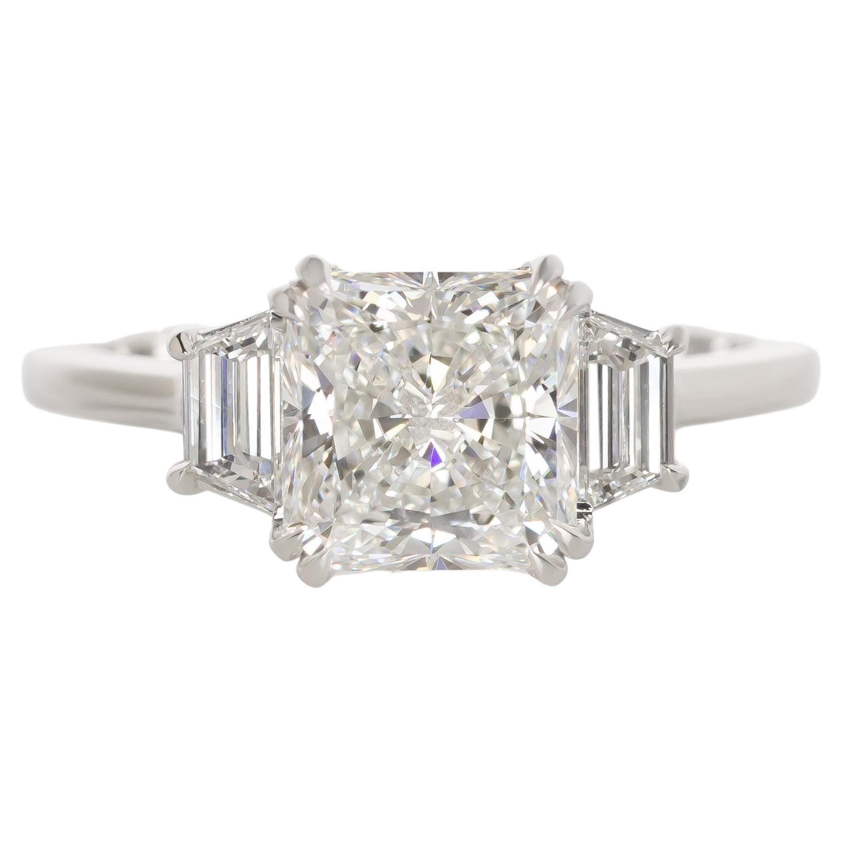 GIA Certified 2.49 Carat Square Radiant Cut Diamond Three Stone Ring ...
