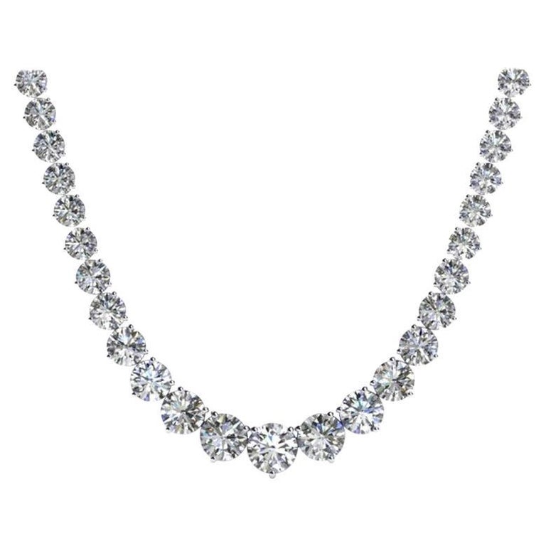 GIA Certified 25 Carat Diamond Riviera Three Claws Necklace 18 Carat ...