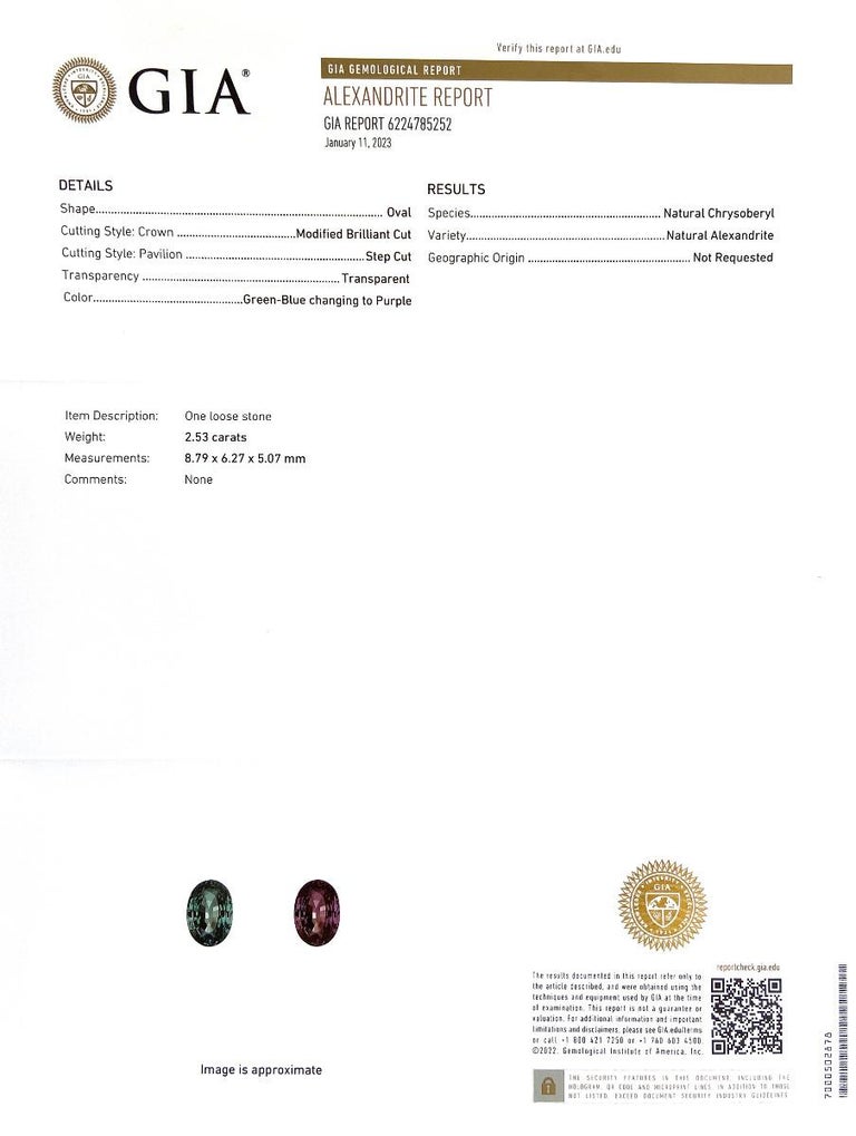 GIA Certified 2.53 Carat Natural Alexandrite Stone For Sale at 1stDibs