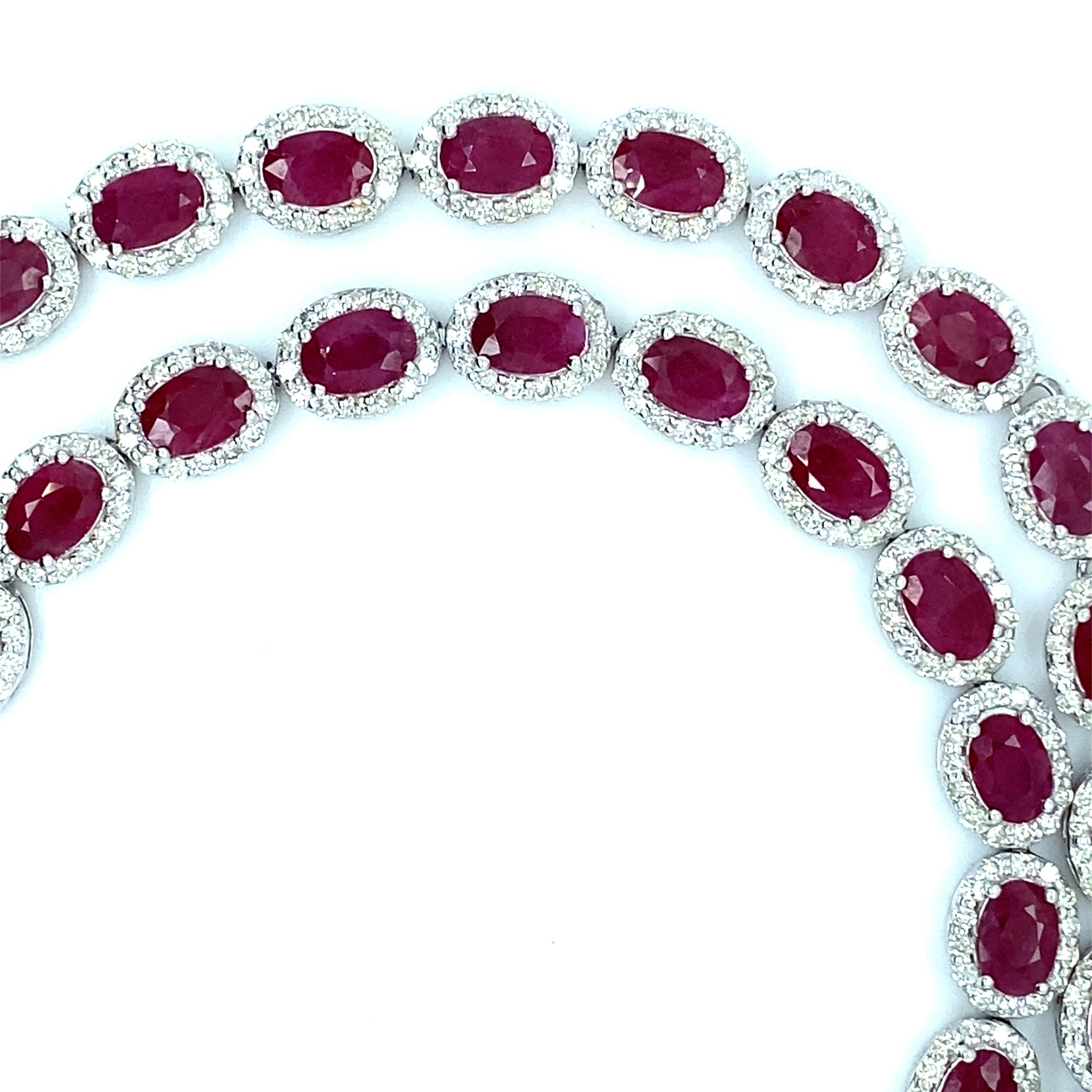 GIA Certified 25.9 Carat Burmese Ruby Diamond Platinum Necklace For Sale at 1stDibs