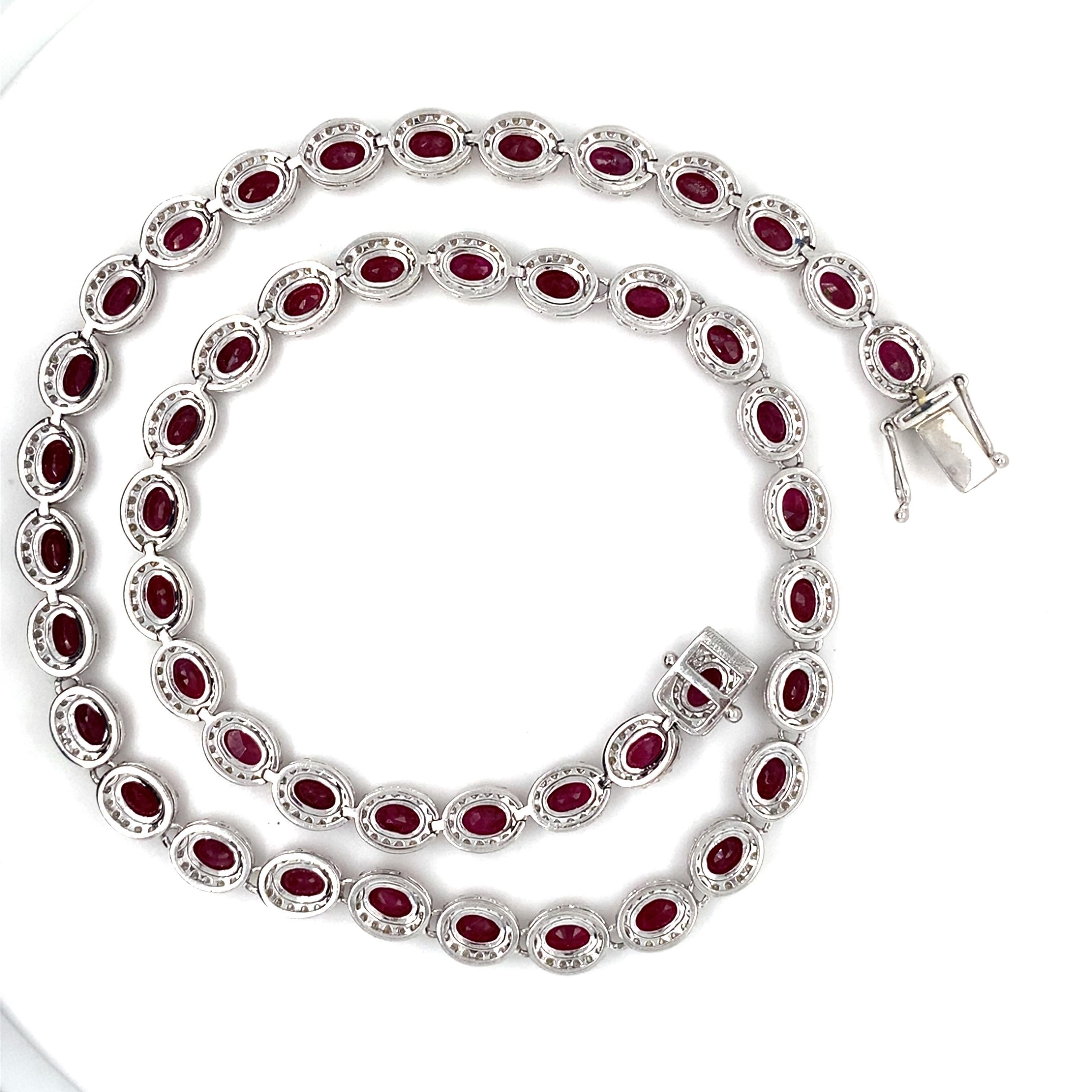GIA Certified 25.9 Carat Burmese Ruby Diamond Platinum Necklace For Sale at 1stDibs