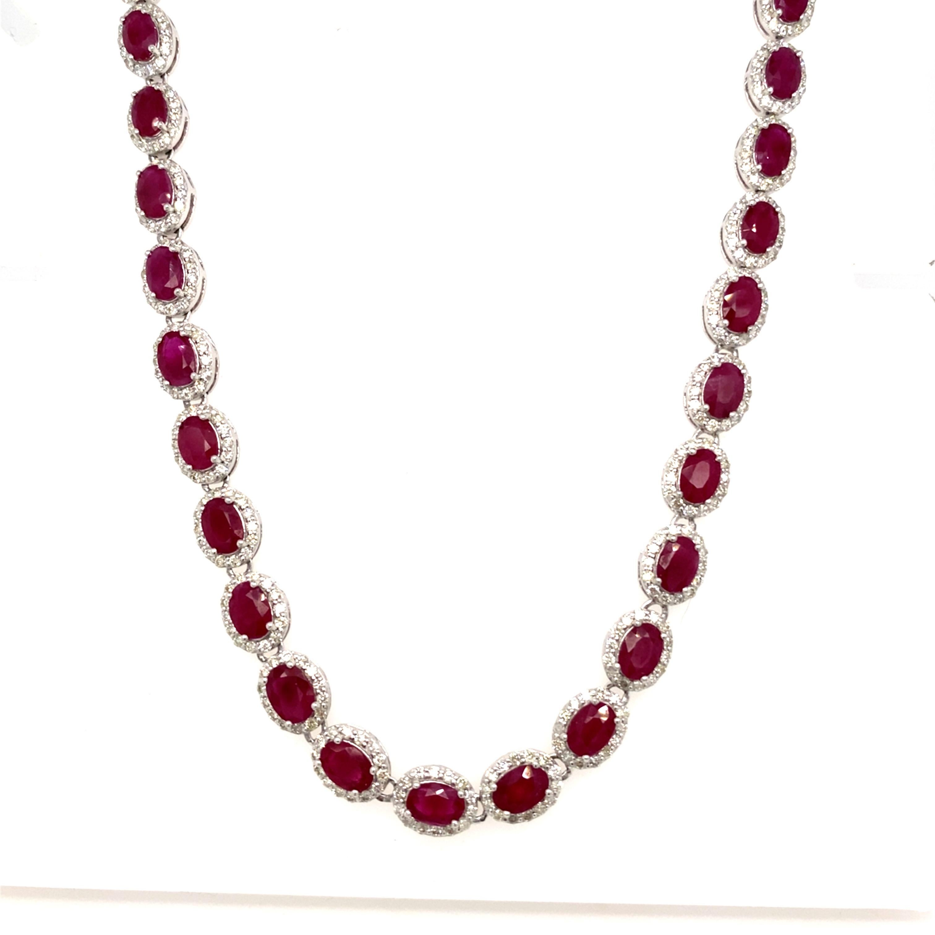 GIA Certified 25.9 Carat Burmese Ruby Diamond Platinum Necklace For Sale at 1stDibs