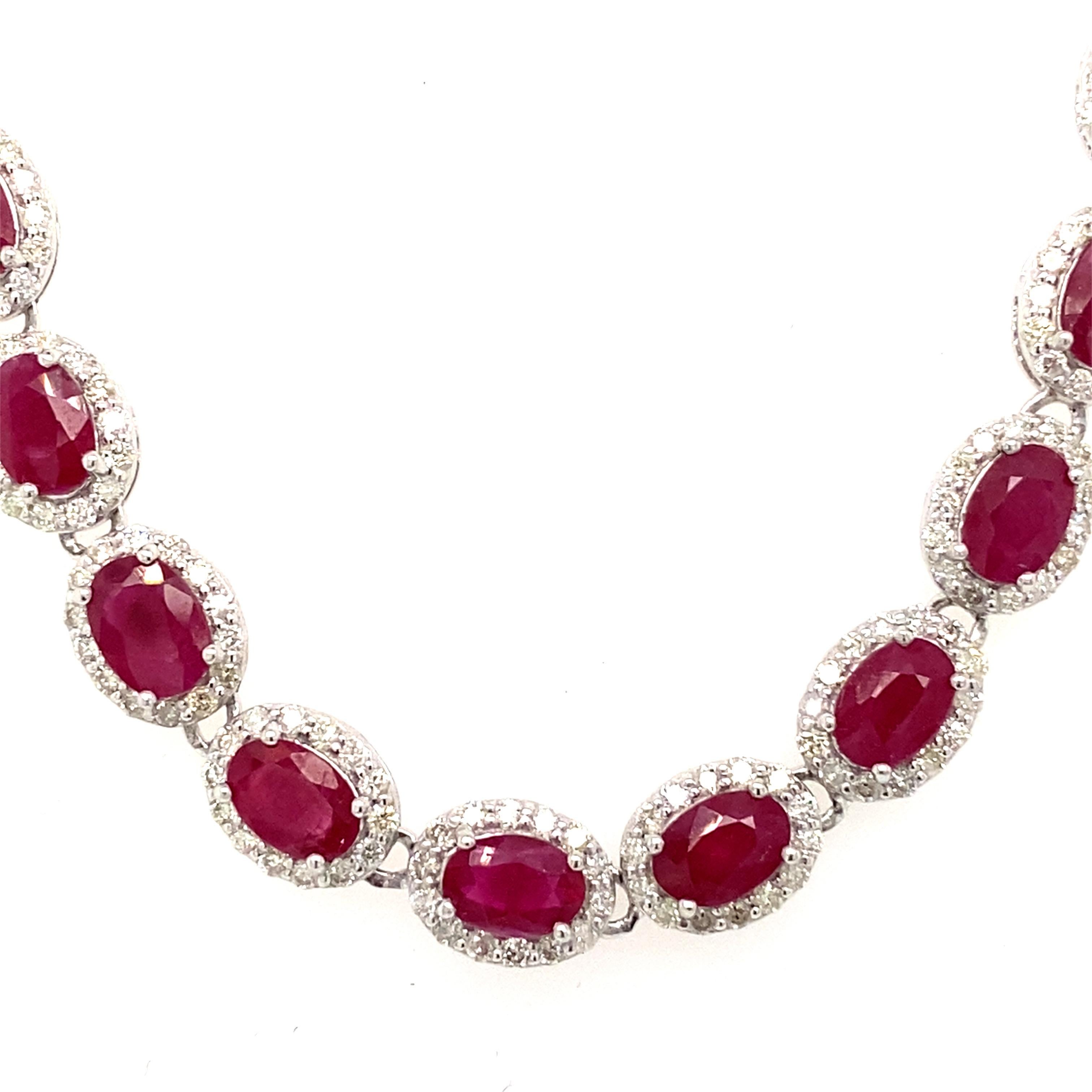 GIA Certified 25.9 Carat Burmese Ruby Diamond Platinum Necklace For Sale at 1stDibs