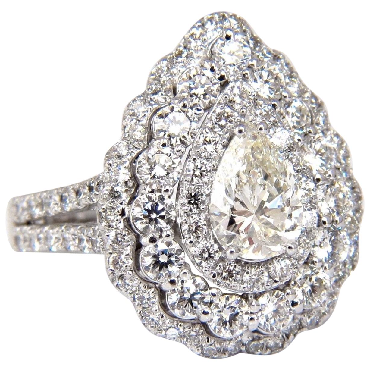 GIA Certified 2.62ct Pear Shape diamond Ballerina ring 14kt. cluster H ...