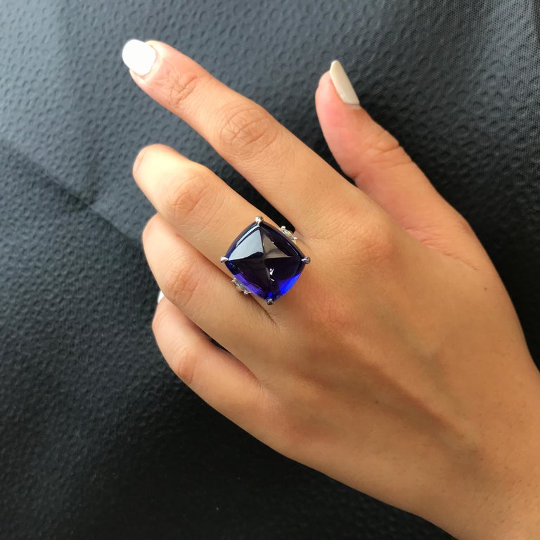 GIA Certified 26.32 Carat Sugarloaf Tanzanite and Diamond Three-Stone ...