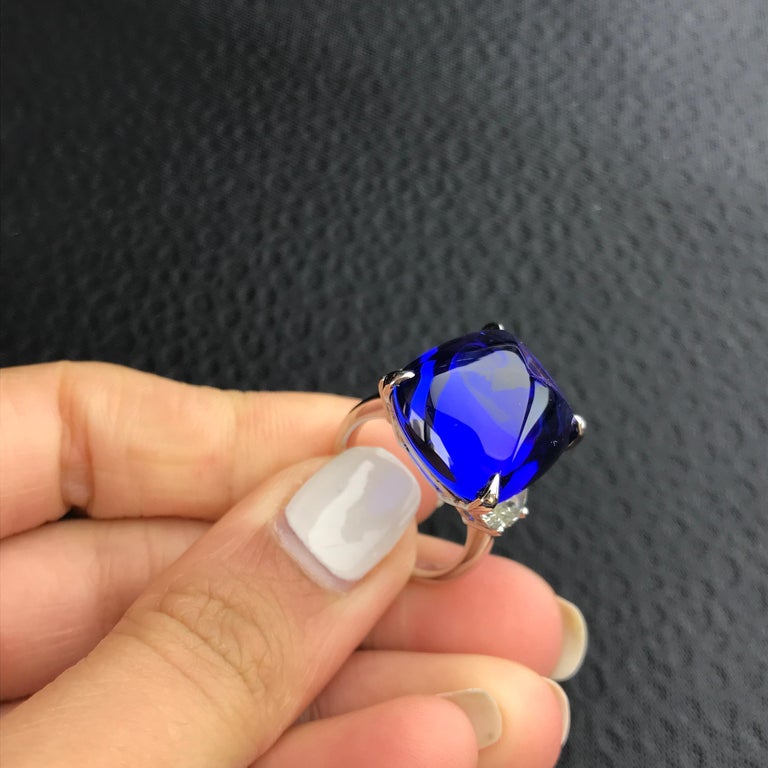 GIA Certified 26.32 Carat Sugarloaf Tanzanite and Diamond Three-Stone ...