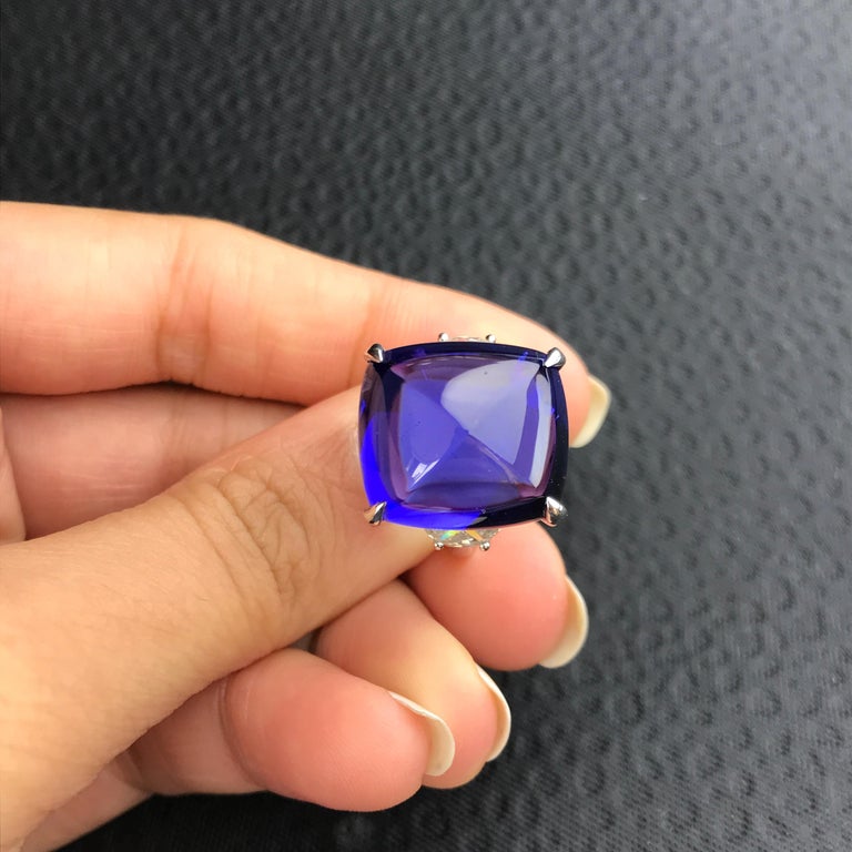 GIA Certified 26.32 Carat Sugarloaf Tanzanite and Diamond Three-Stone ...