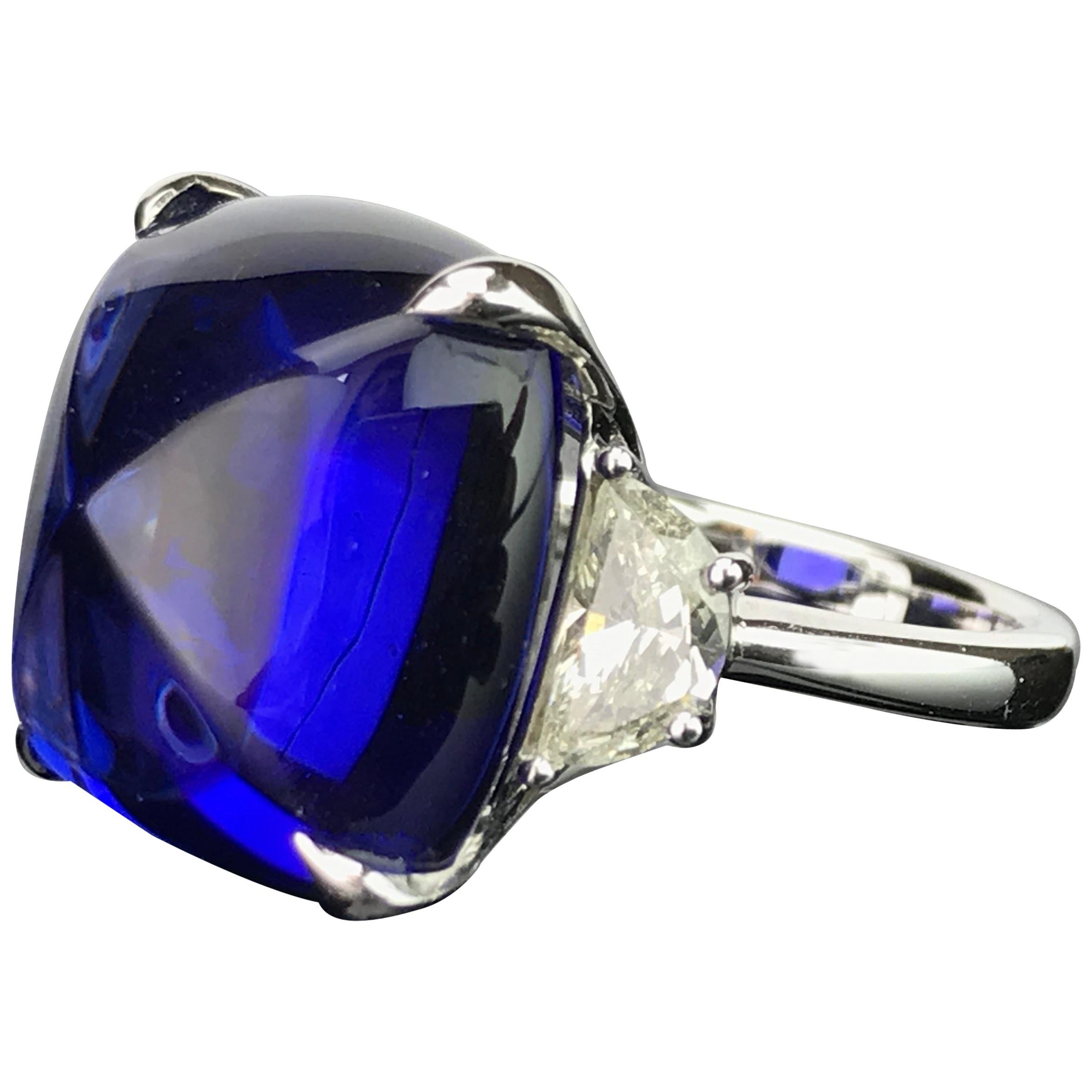 GIA Certified 26.32 Carat Sugarloaf Tanzanite and Diamond Three-Stone ...