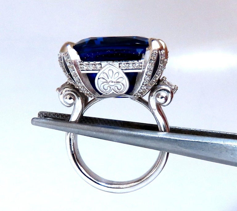 GIA Certified 27.35ct Natural Blue Tanzanite Diamonds Ring 18kt Three ...