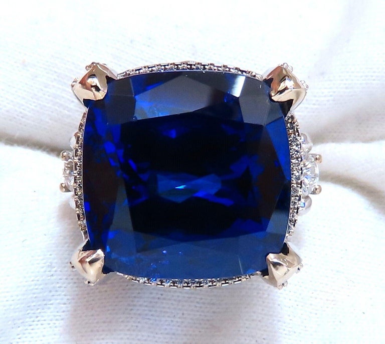GIA Certified 27.35ct Natural Blue Tanzanite Diamonds Ring 18kt Three ...