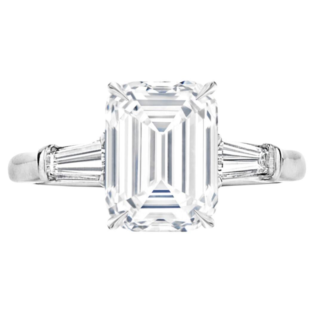 GIA Certified 3.01 Carat Emerald Cut Diamond E Color VVS1 in 18K White ...