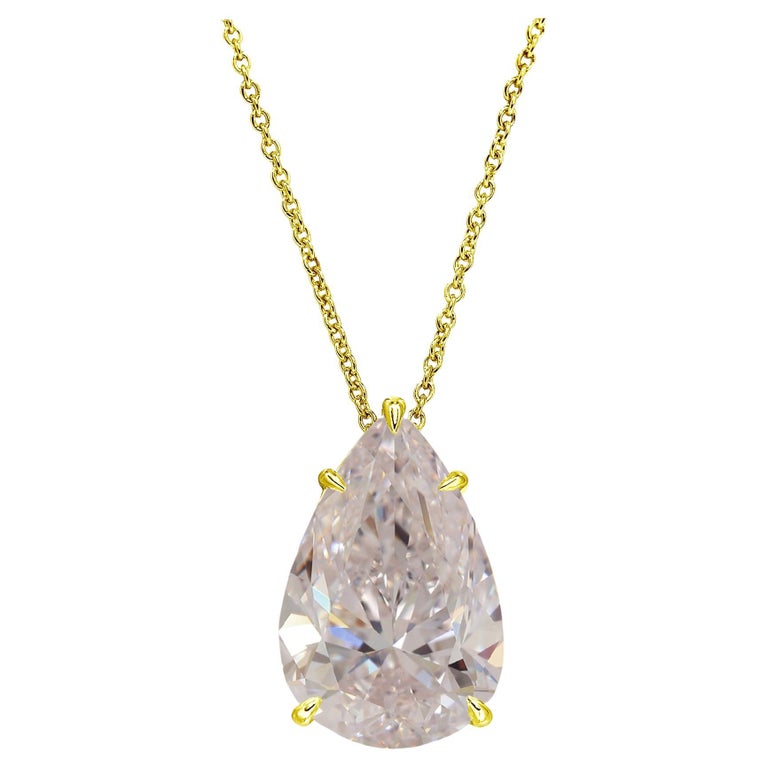 GIA Certified 3 Carat Fancy Faint Pink Pear Cut Diamond Yellow Gold ...