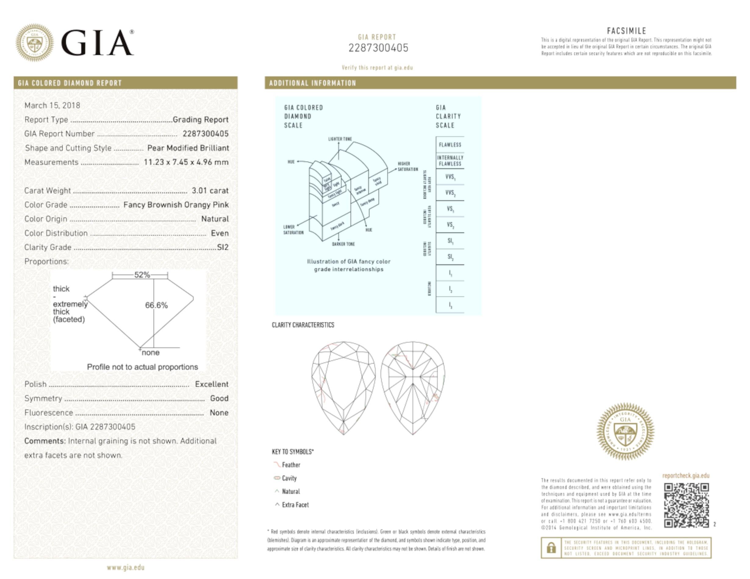 GIA Certified 3 Carat Fancy Fancy Brownish Orangey Pink For Sale at 1stDibs