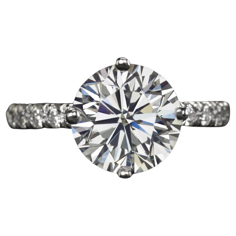GIA Certified 3 Carat Round Cut Diamond Platinum Ring For Sale at 1stDibs