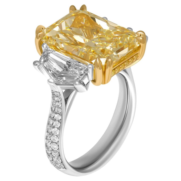 GIA Certified 3-Stone Ring with 11.18ct Fancy Light Yellow VVS2 Radiant ...