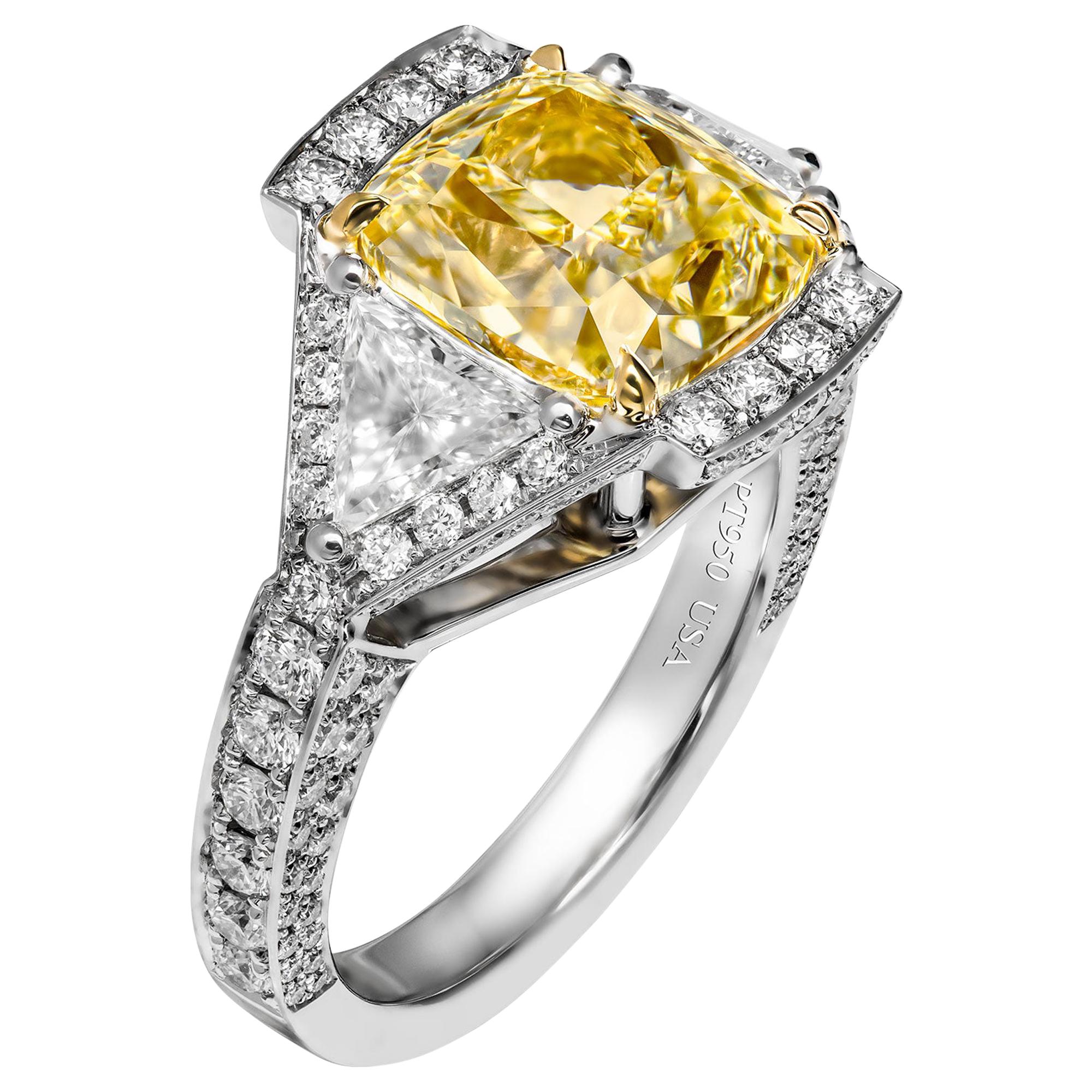 GIA Certified 4.61Carat Emerald Cut Fancy Light Brownish Yellow Three ...