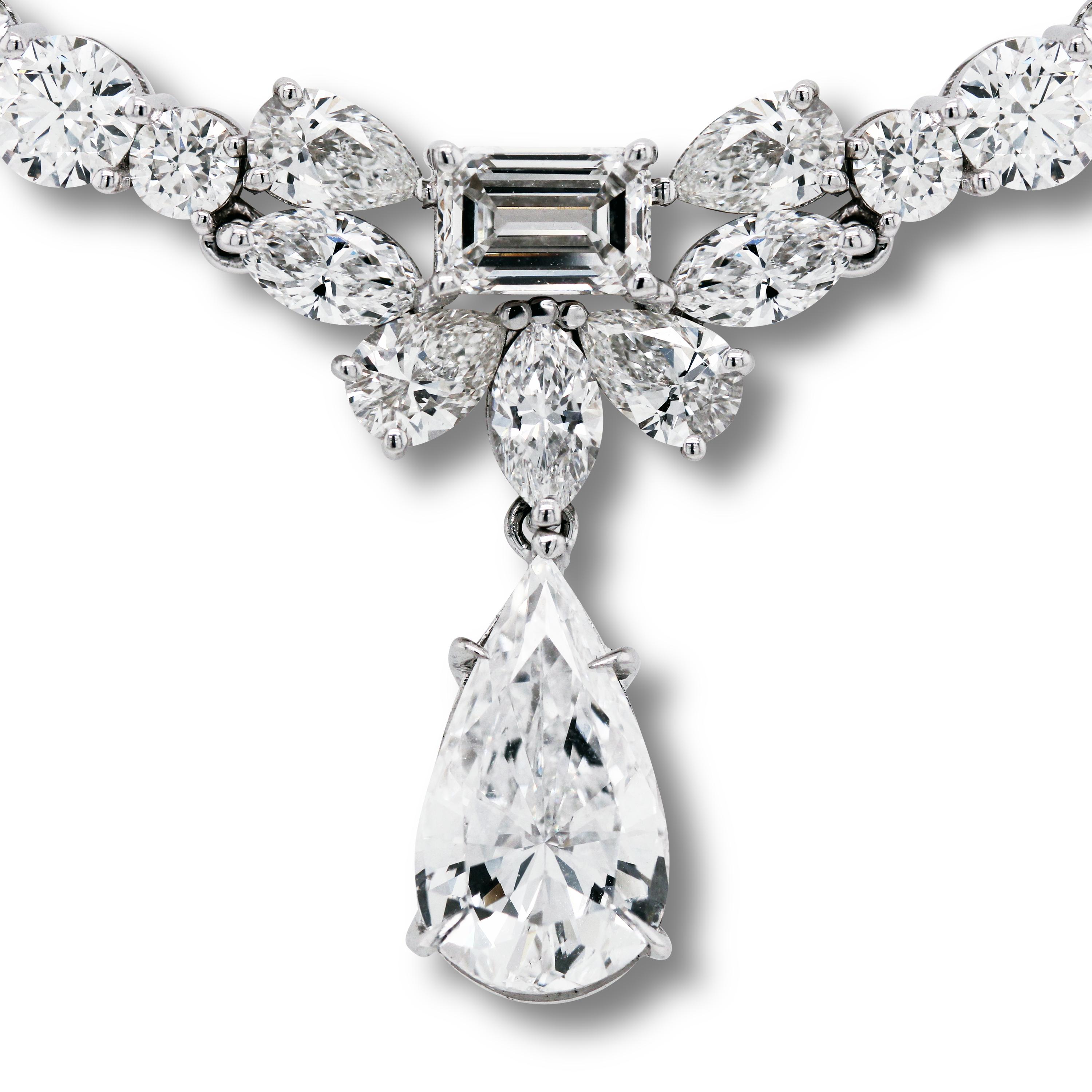 GIA Certified Pear Shape Drop Multi Shape All Diamond Platinum Necklace ...