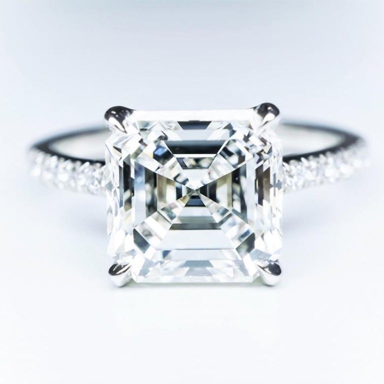 GIA Certified 3.02 Carat Asscher Cut Square Emerald Engagement Platinum ...