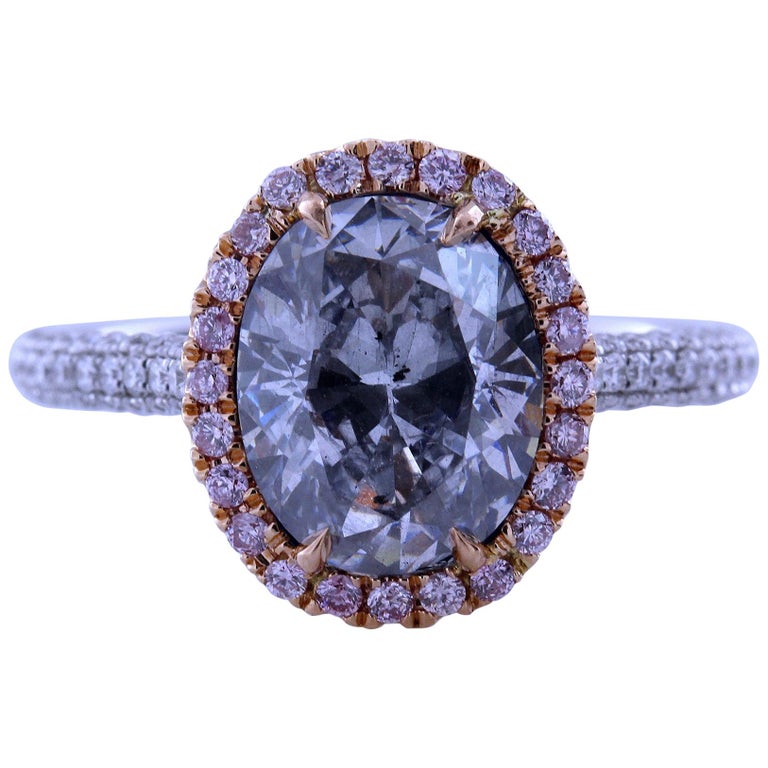 GIA Certified 3.03 Carat Oval Natural Light Blue SI2 Diamond Engagement ...