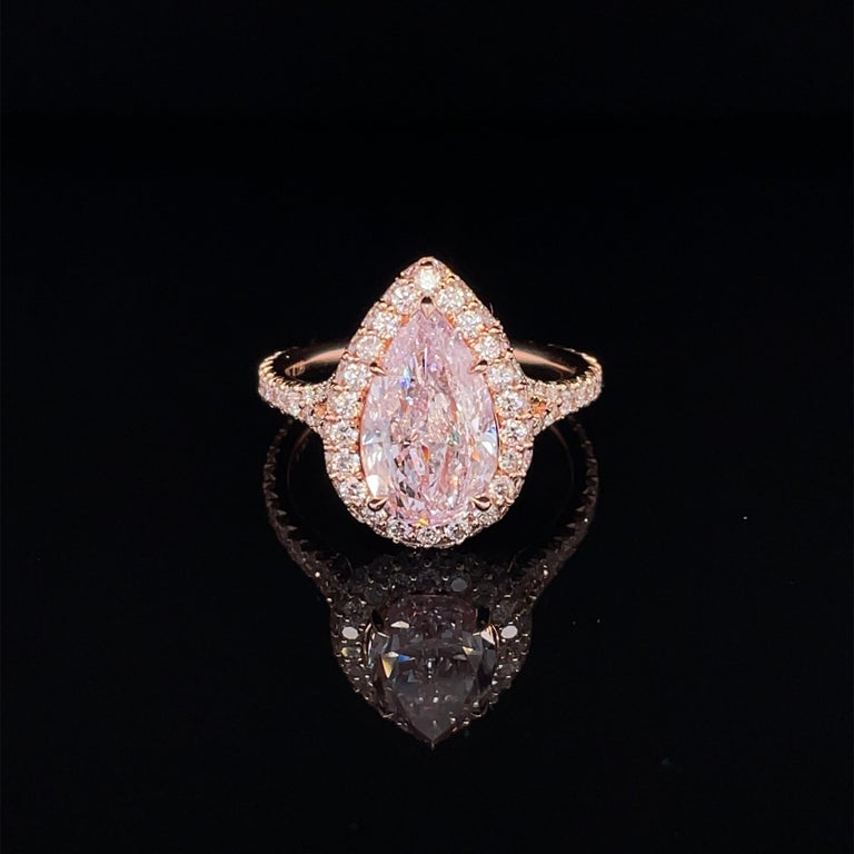 GIA Certified 3.04ct Light Pink, Pear Shape Diamond Ring For Sale at ...