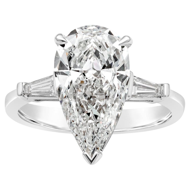 GIA Certified 3.19 Carats Pear Shape Diamond Three Stone Engagement ...