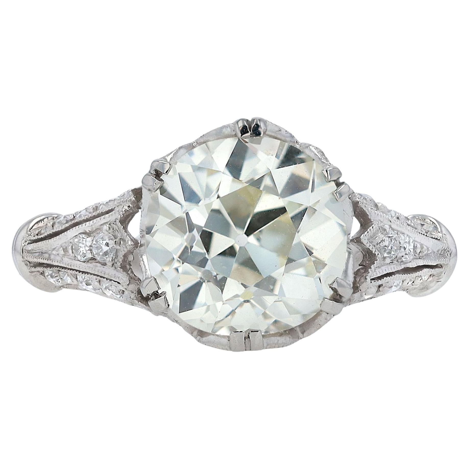 GIA Certified 3.20 Carat Old European Cut Diamond Edwardian Engagement ...