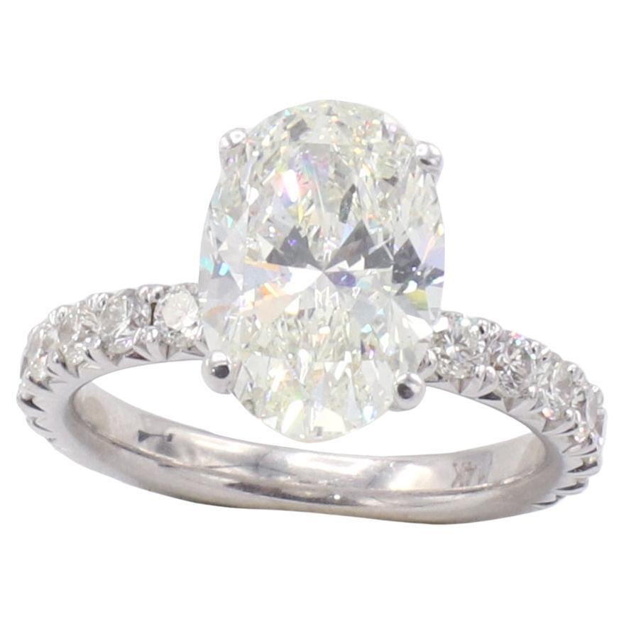 3-Stone Ring w/ GIA Certified I/SI1 8.04ct, Oval Diamond Center, D9 ...