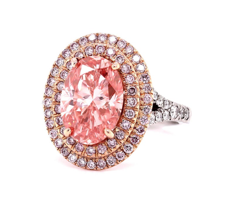 GIA Certified 3.21 Ct Fancy Vivid Orangy Pink Oval Diamond Ring in ...
